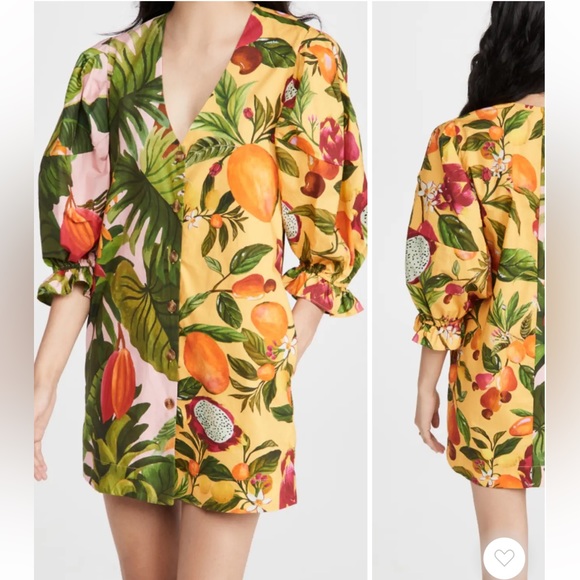 FARM Rio | Dresses | Farm Rio Mixed Prints Puff Sleeves Dress | Poshmark